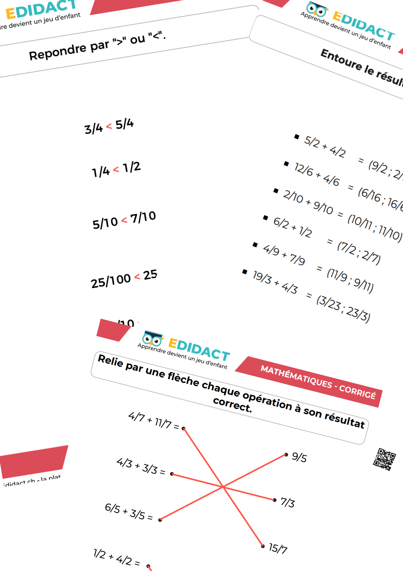 Exercices sur les fractions avec corrigés : Calculs & Fiches PDF - Edidact